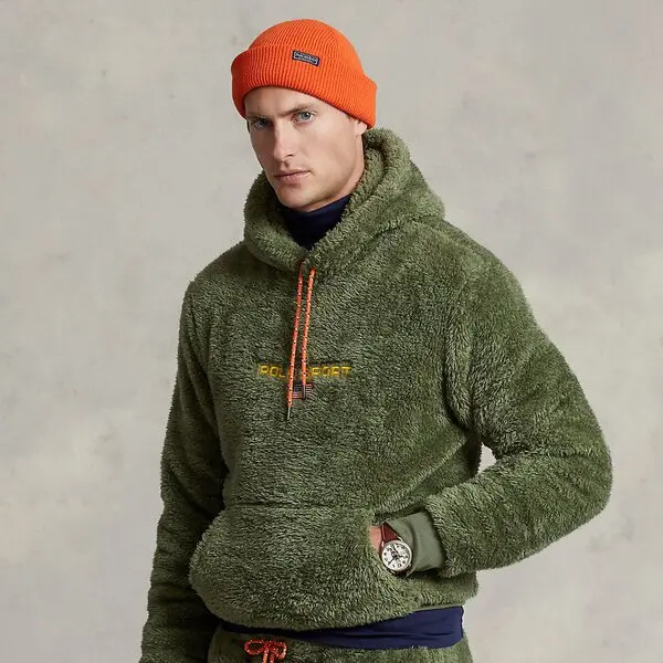 Ralph Lauren Polo Sport Pile Fleece Hoodie In Army Olive - 46% Off